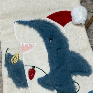 Shark Christmas Stocking, Christmas Stocking, Embroider Christmas ...