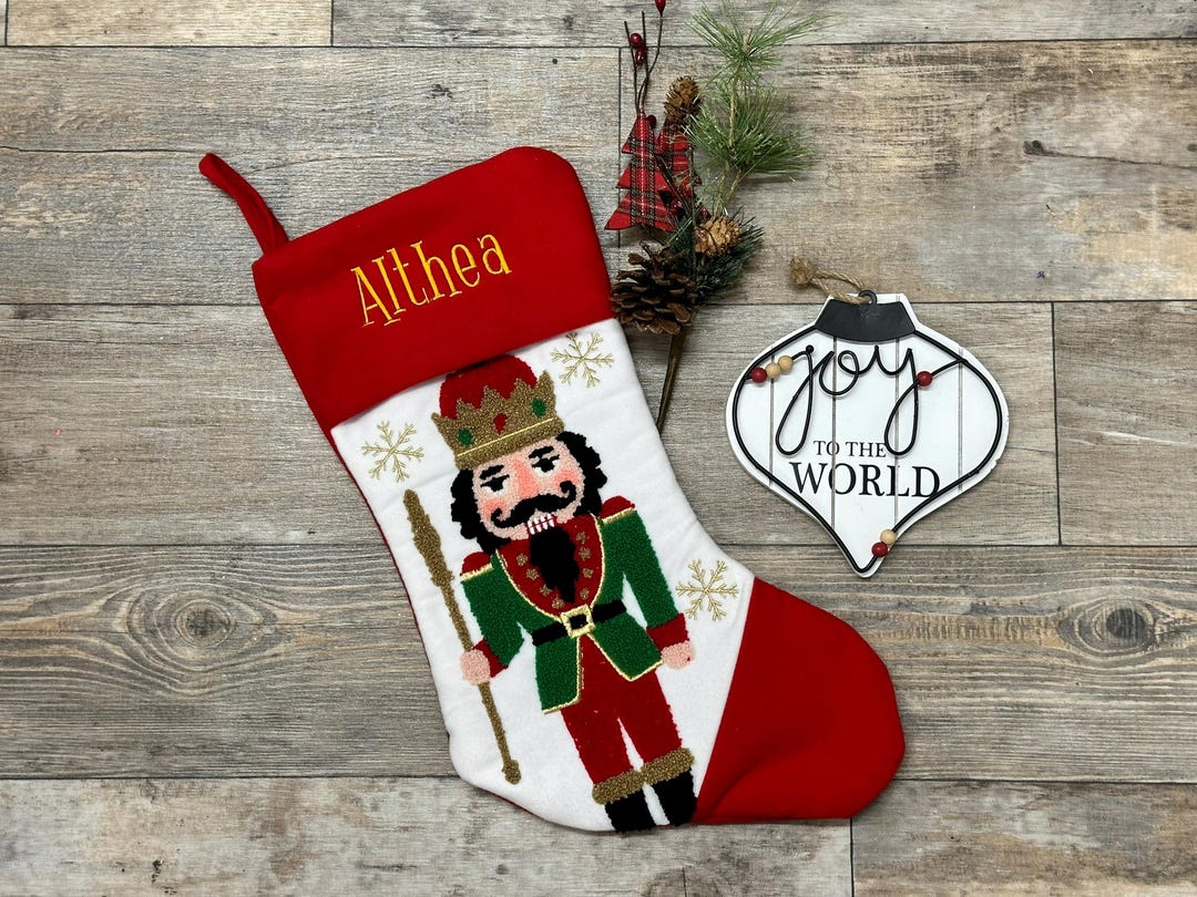 Embroidered Christmas Stockings, Festive Nutcracker King Stocking ...