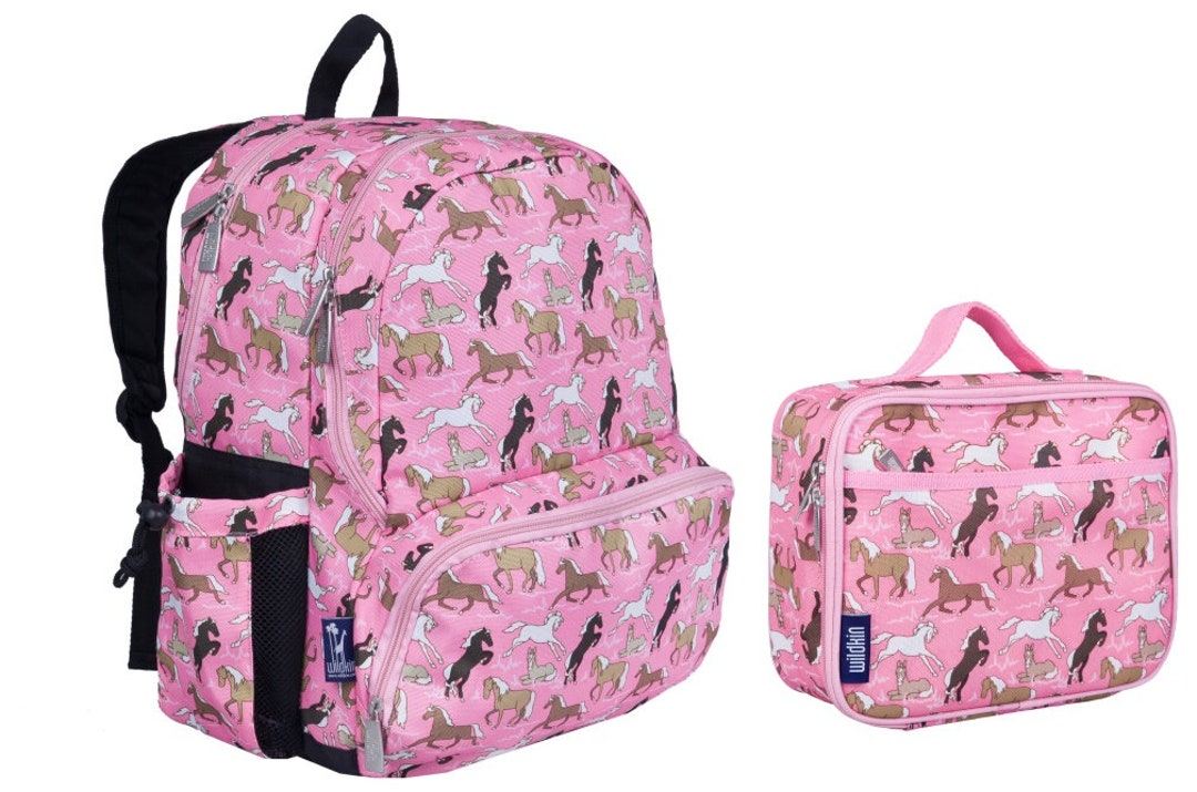 Wildkin 17 Inch Horses in Pink Backpack Lunchbox Set, Monogram Girl ...