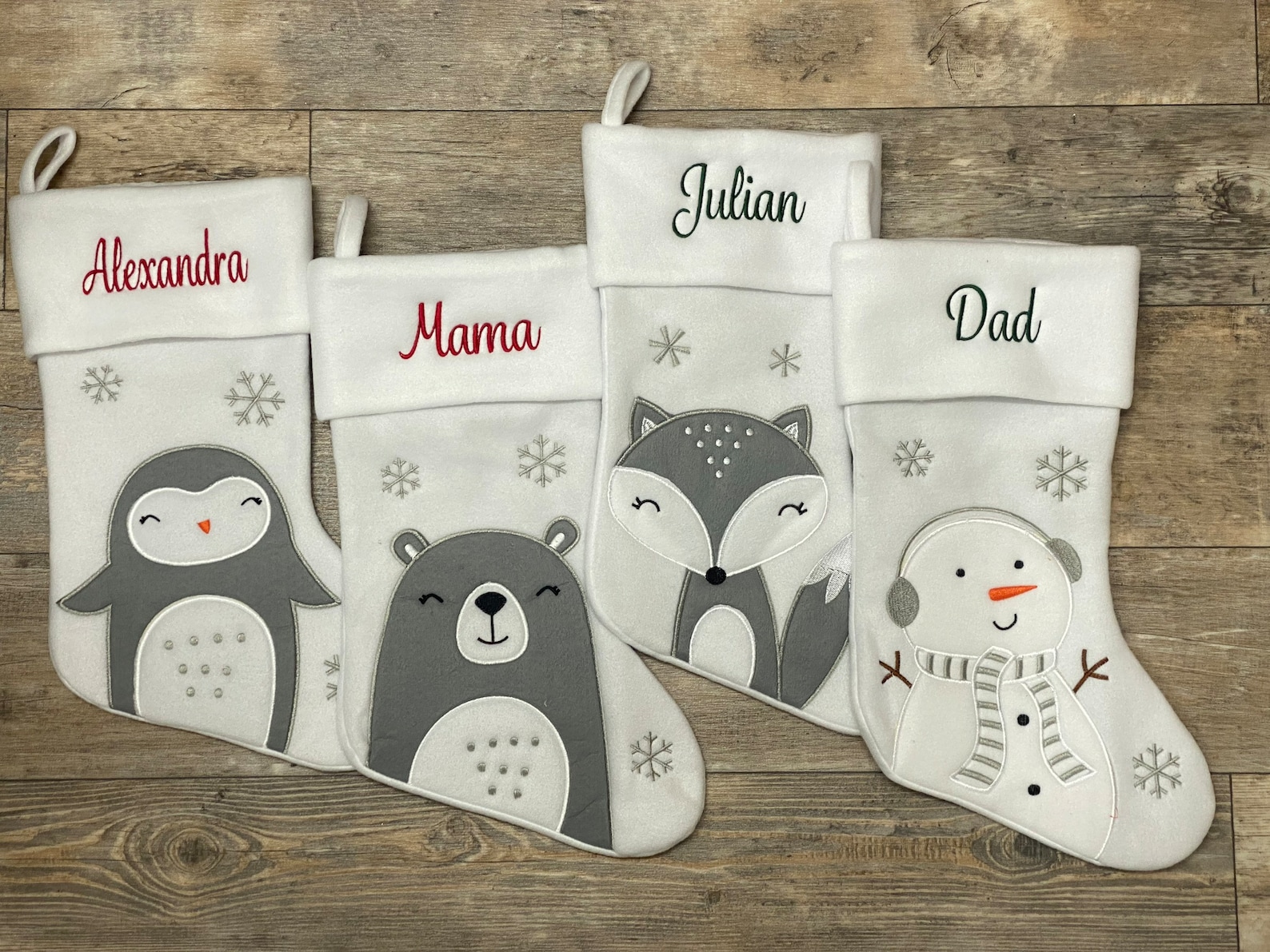 Personalize Woodland Christmas Stocking, Embroider Stocking, White ...