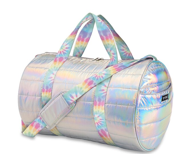 Personalized Iridescent Puffer Duffle Bag Pastel Tie Dye Delight Straps ...