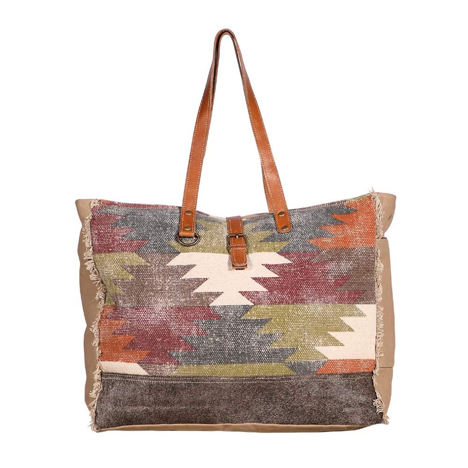 Gracious Canvas Rug Leather & Hairon Weekender Bag, Monogram Travel Bag ...
