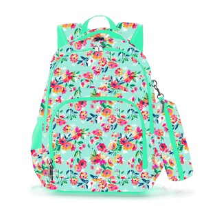 Personalized Mint Floral Backpack Lunchbox, Embroidered Backpack, Kids ...