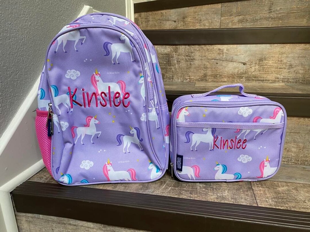 Wildkin Purple 15 Inch Unicorn Backpack Lunchbox Set, Monogram Backpack ...