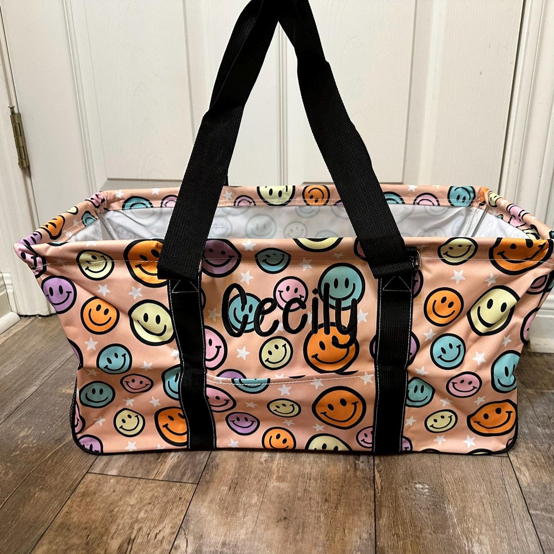 Monogrammed Collapsible Happy Vibes Utility Tote, Collapsible Tote ...