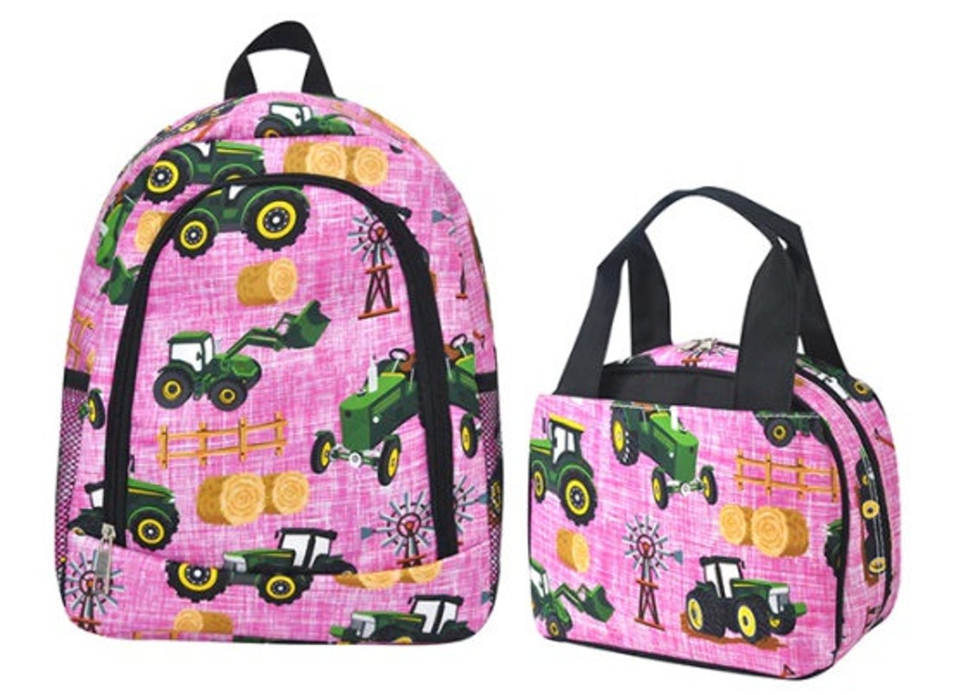 Medium Pink Tractor Backpack, Girl Toddler Backpack, Tractor Lunch Box ...