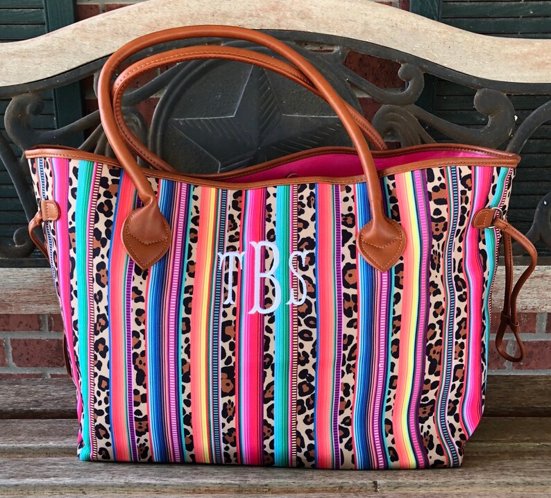 Embroidered Serape Leopard Tote, Weekender Tote, Rainbow Tote ...