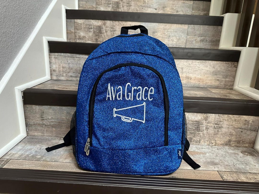 LARGE Royal Blue Glitter Backpack With Megaphone, Monogram Royal Blue ...