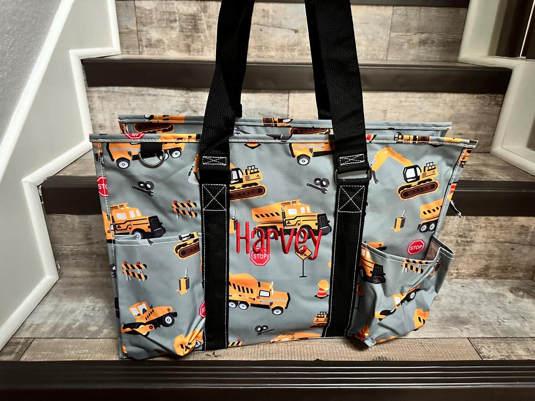 Construction Large Zipper Caddy Organizer Tote Bag, Personalized ...
