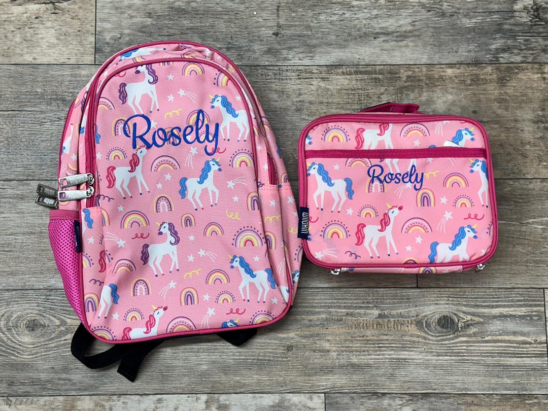 Wildkin 15 Inch Rainbow Unicorn Backpack Lunchbox Set, Monogram ...