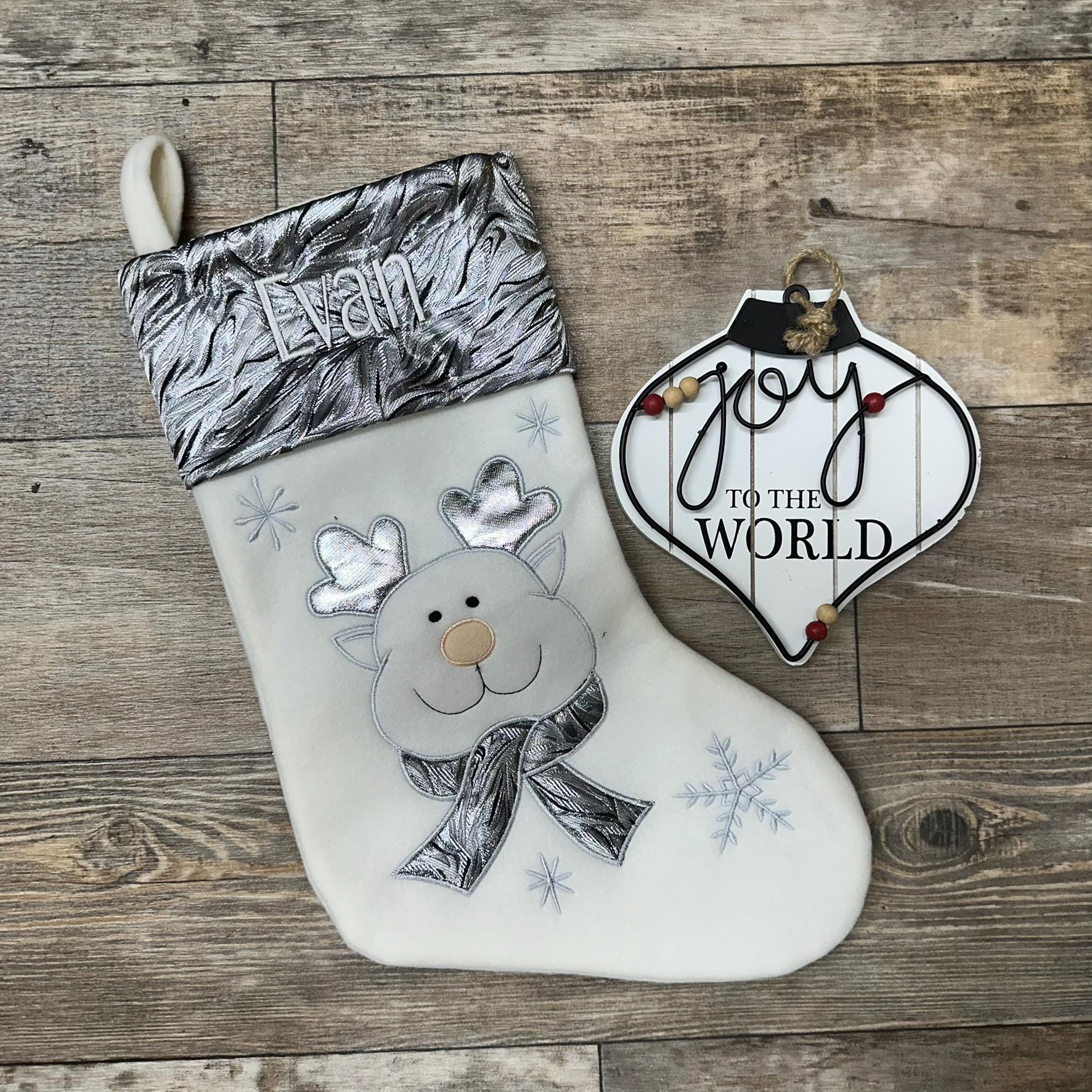 Embroidered Christmas Stockings, Silver Stocking, Personalized Stocking ...