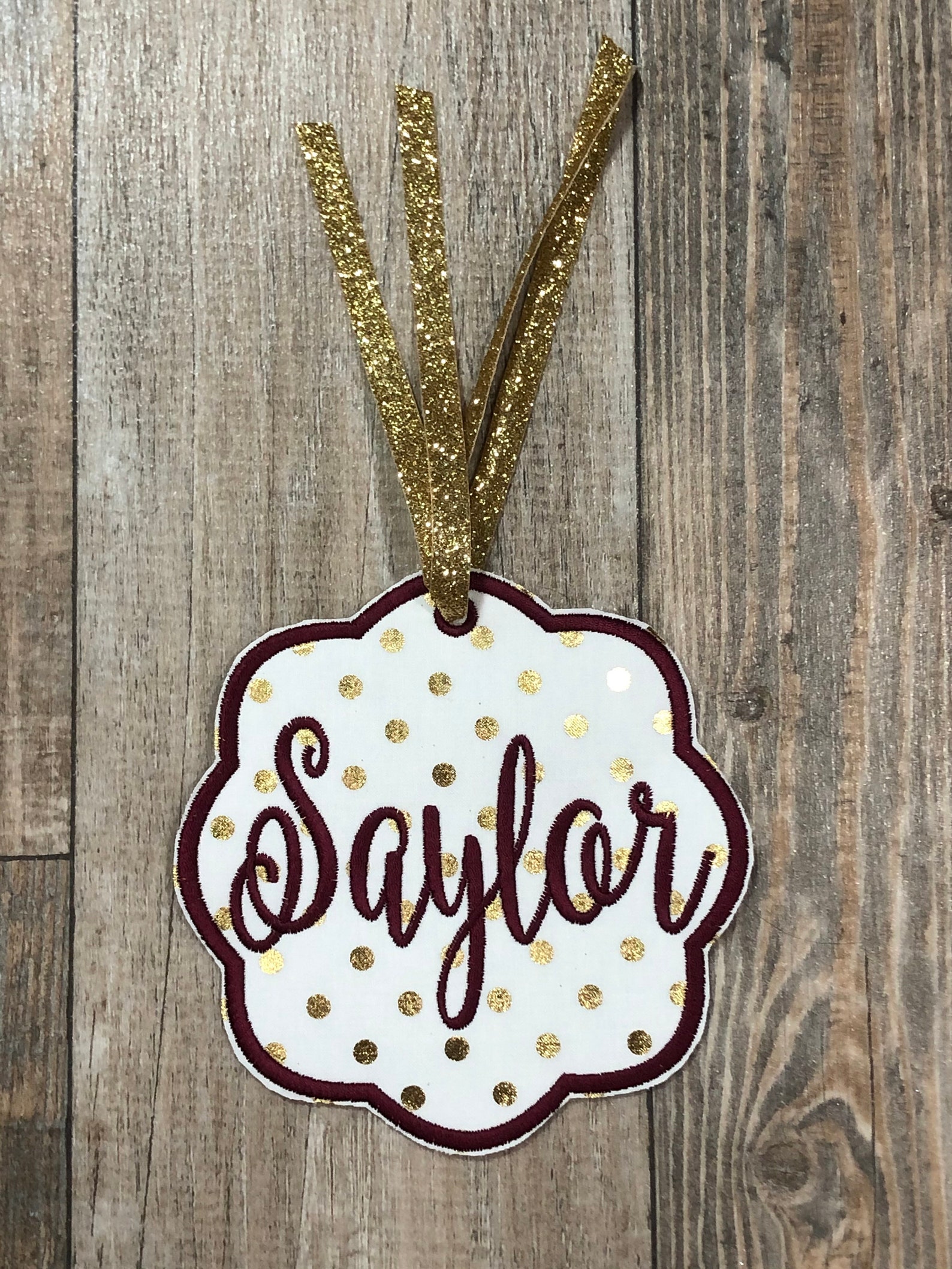 Personalized Name Tag Embroidered Fabric Bag Tag Scalloped - Etsy