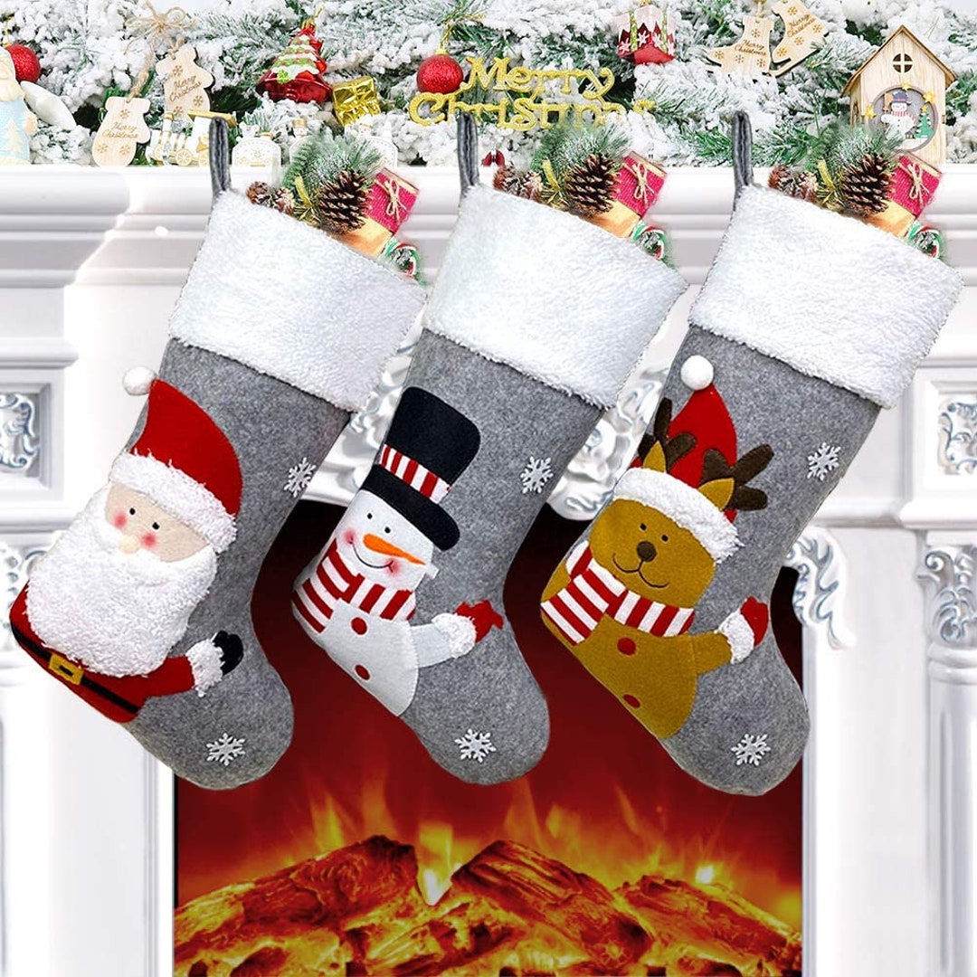 Gray and White Christmas Stocking, Gray With White Cuff Christmas ...