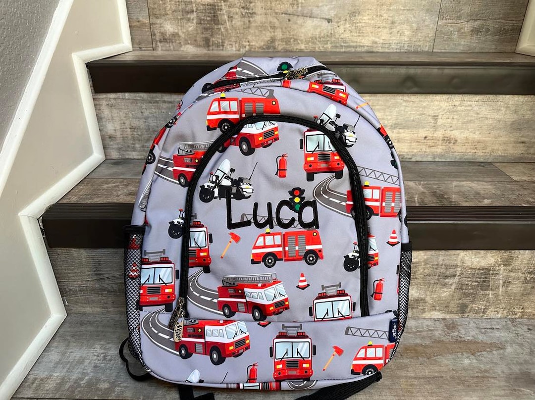 Large Fire Truck Backpack, Firetruck Lunch Box, Monogram Backpack ...