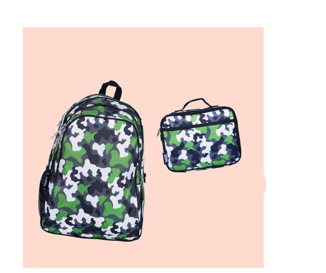 Wildkin 15 Inch Green Camo Backpack Lunchbox Set, Monogram Boy Backpack ...
