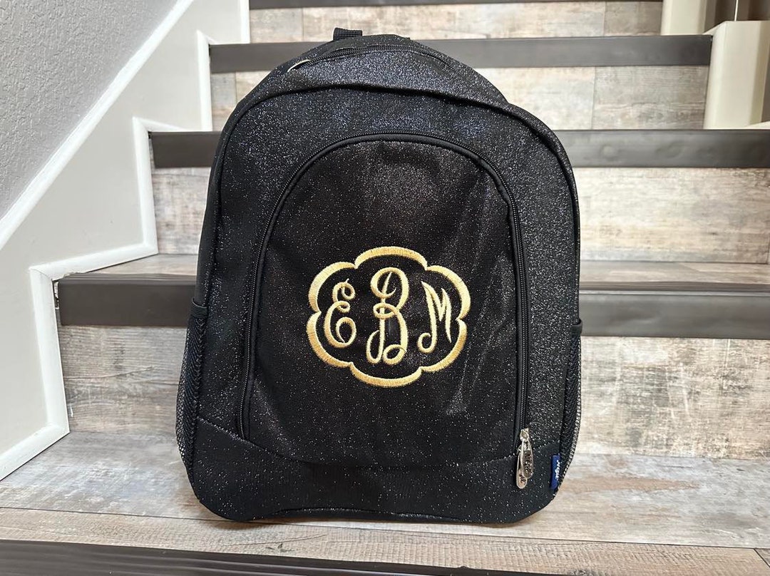 LARGE Black Glitter Backpack, Monogram Black Glitter Backpack ...