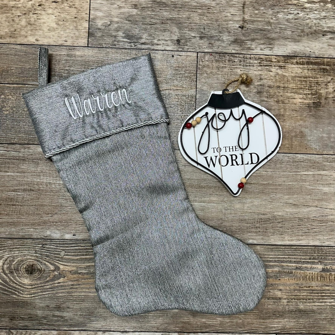 Personalized 18" Silver Metallic Christmas Stockin , Embroider Elegant ...