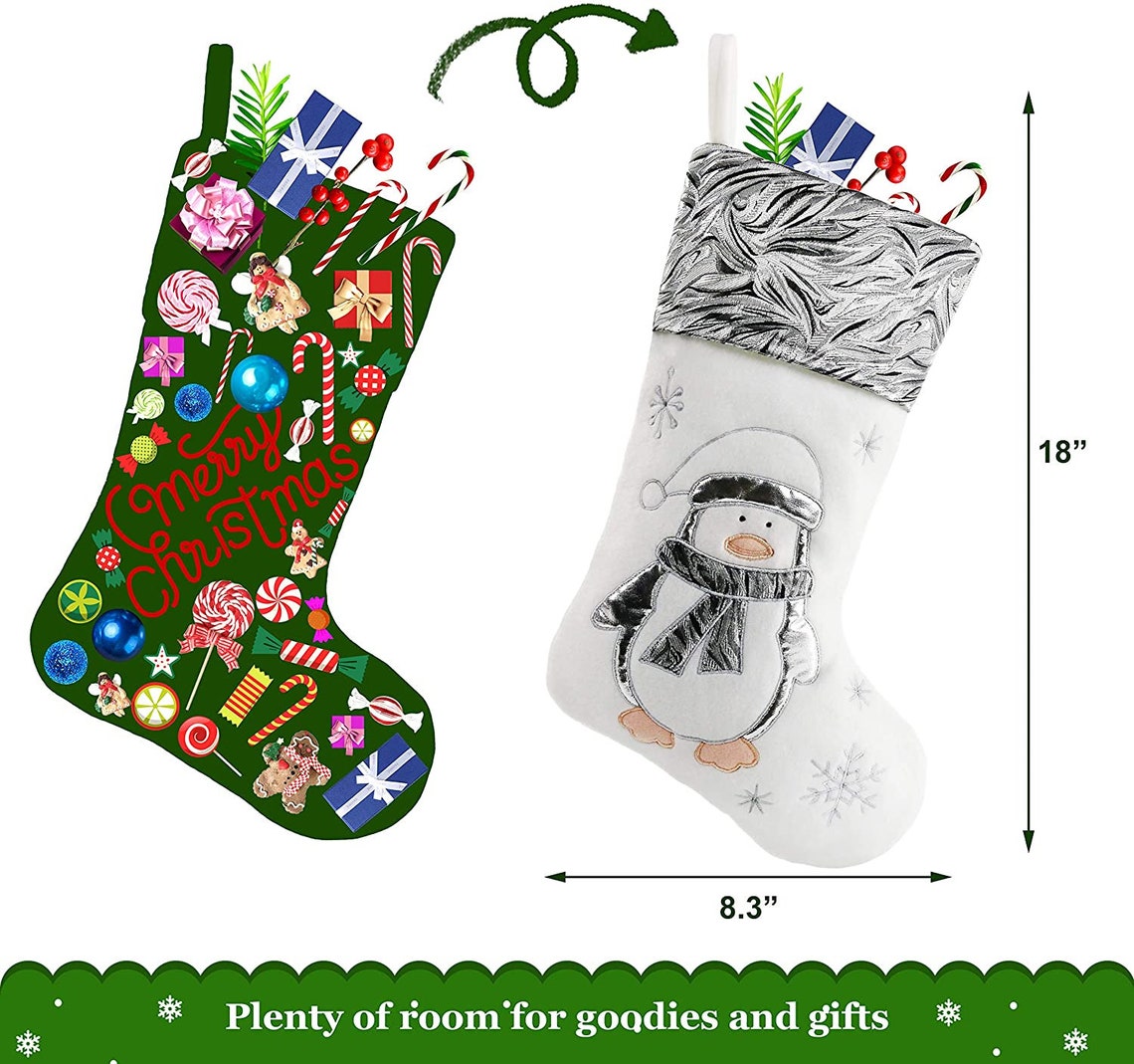 Embroidered Christmas Stockings, Silver Stocking, Personalized Stocking ...