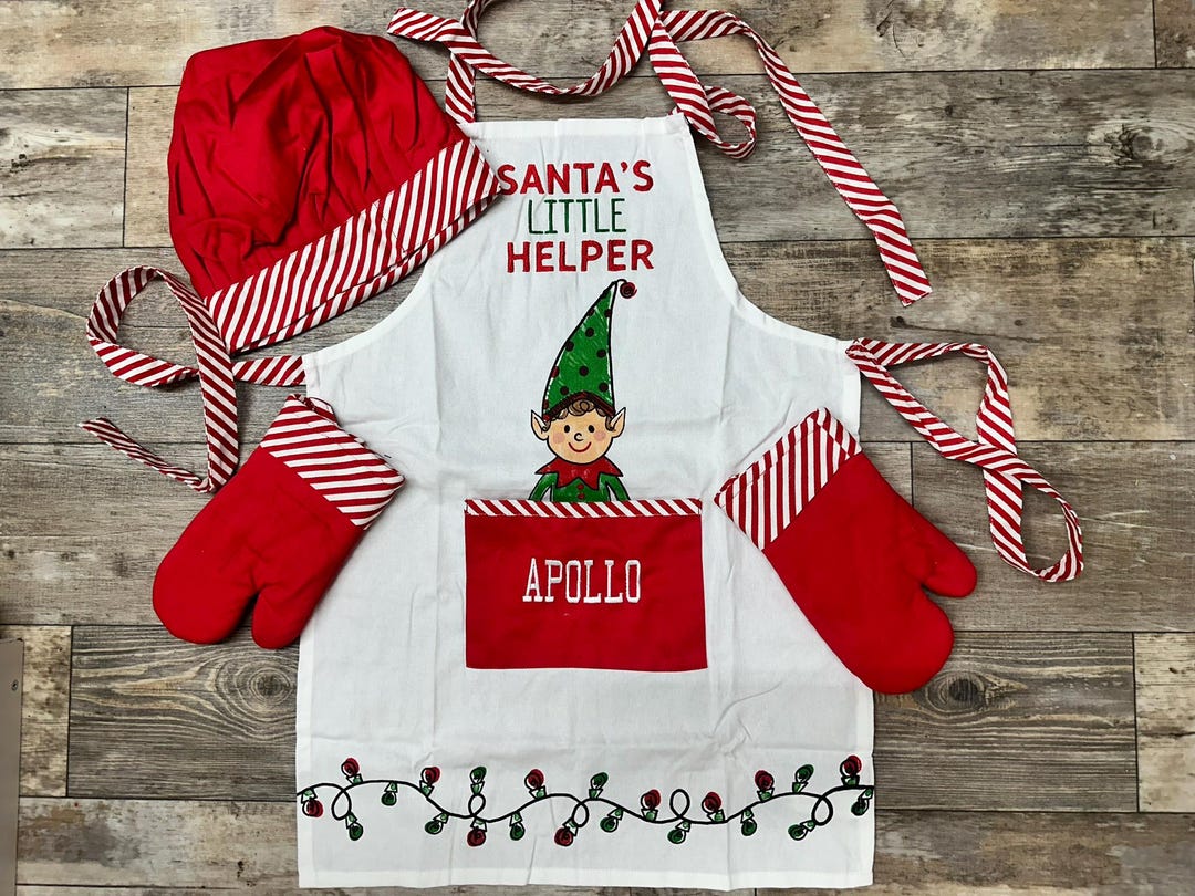 Personalized Childs Santas Little Helper Apron Set, Kids Christmas ...