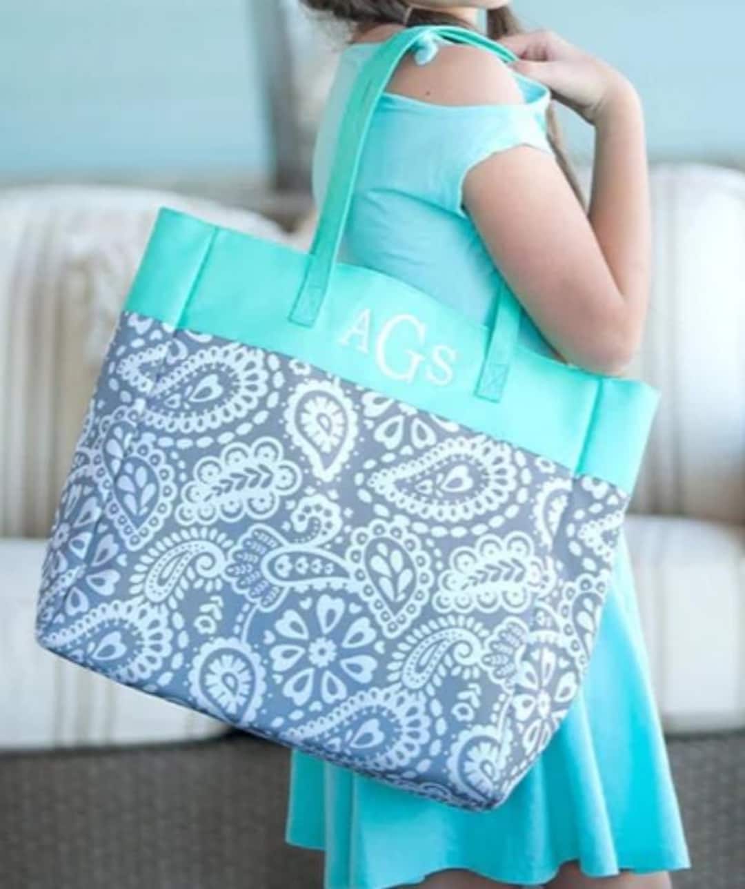 Personalized Embroidered Parker Paisley Swim Pool Tote - Etsy