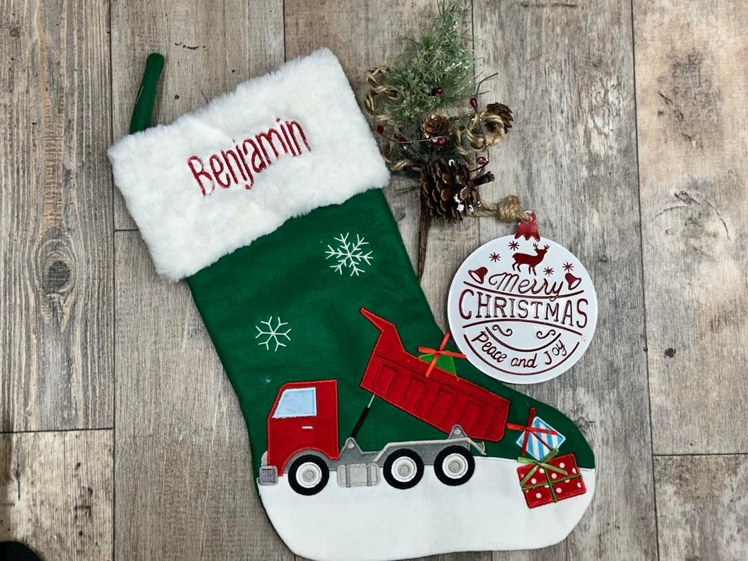 Embroidered Dump Truck Christmas Stockings, Personalized Christmas ...