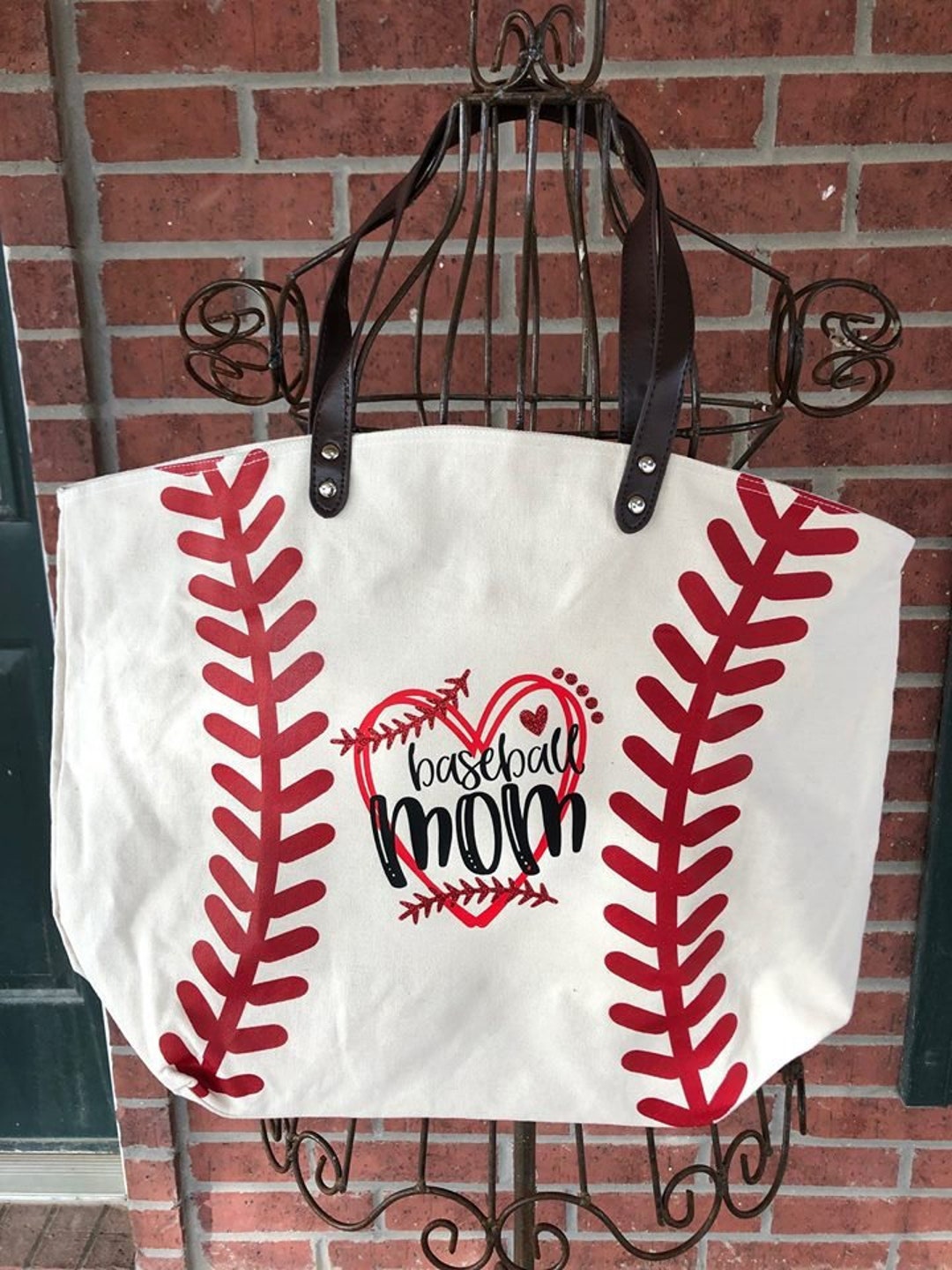 Vinyl Baseball Tote Bag, Baseball Mom Tote, Baseball Bag, Personalized ...