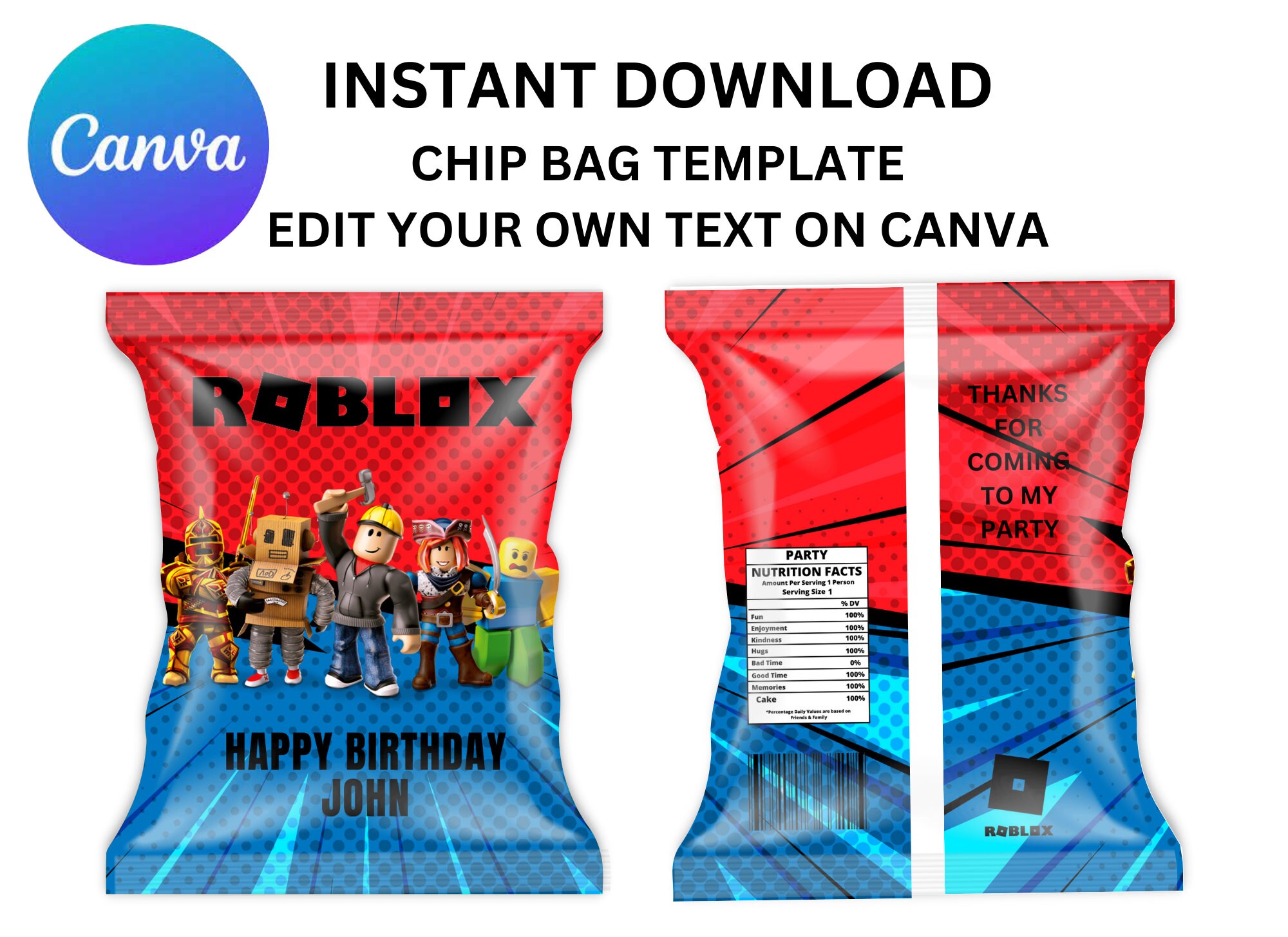 ROBLOX Chips Bag PRINTABLE Roblox Chip Bag Birthday Party I, 41% OFF