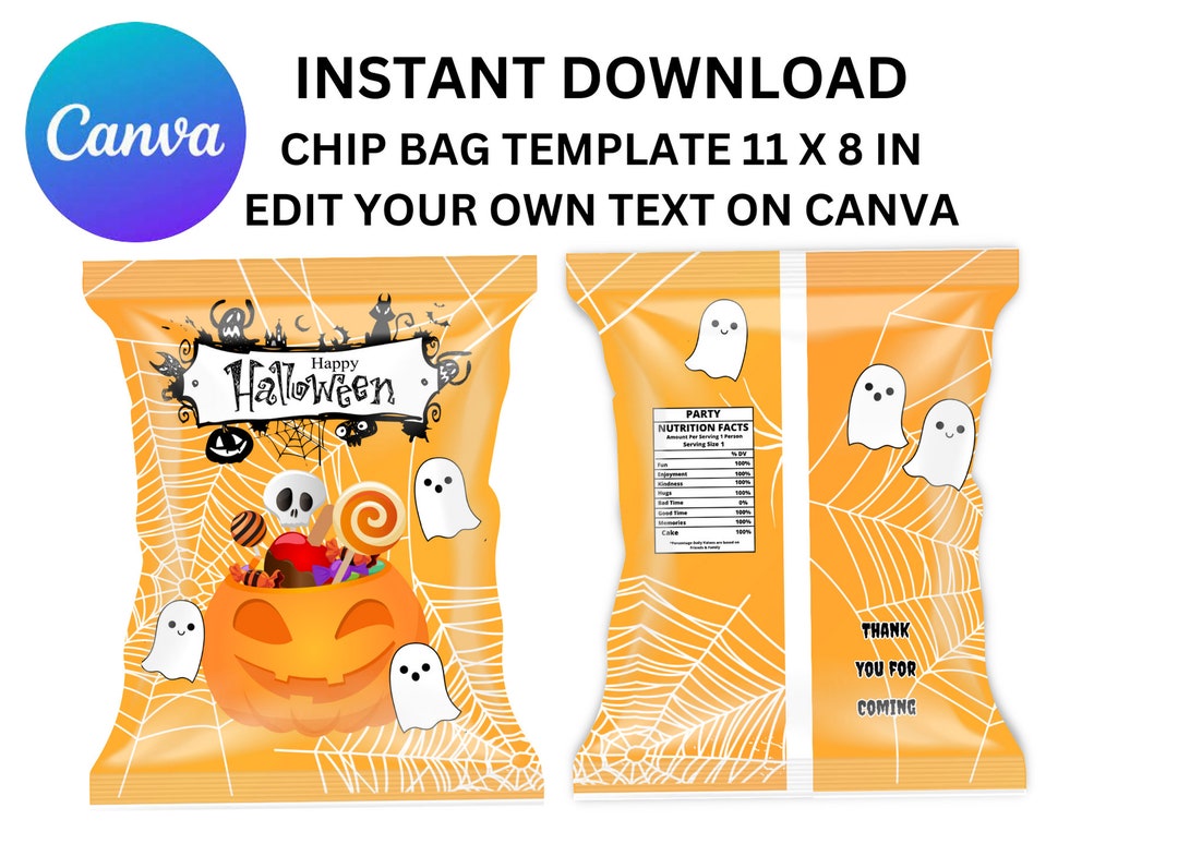 Editable Halloween Chip Snack Bag Template Editable Chip/ - Etsy