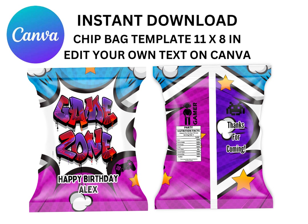 Editable Gamer Gaming Kid Chip Bag Template Editable Chip/ - Etsy