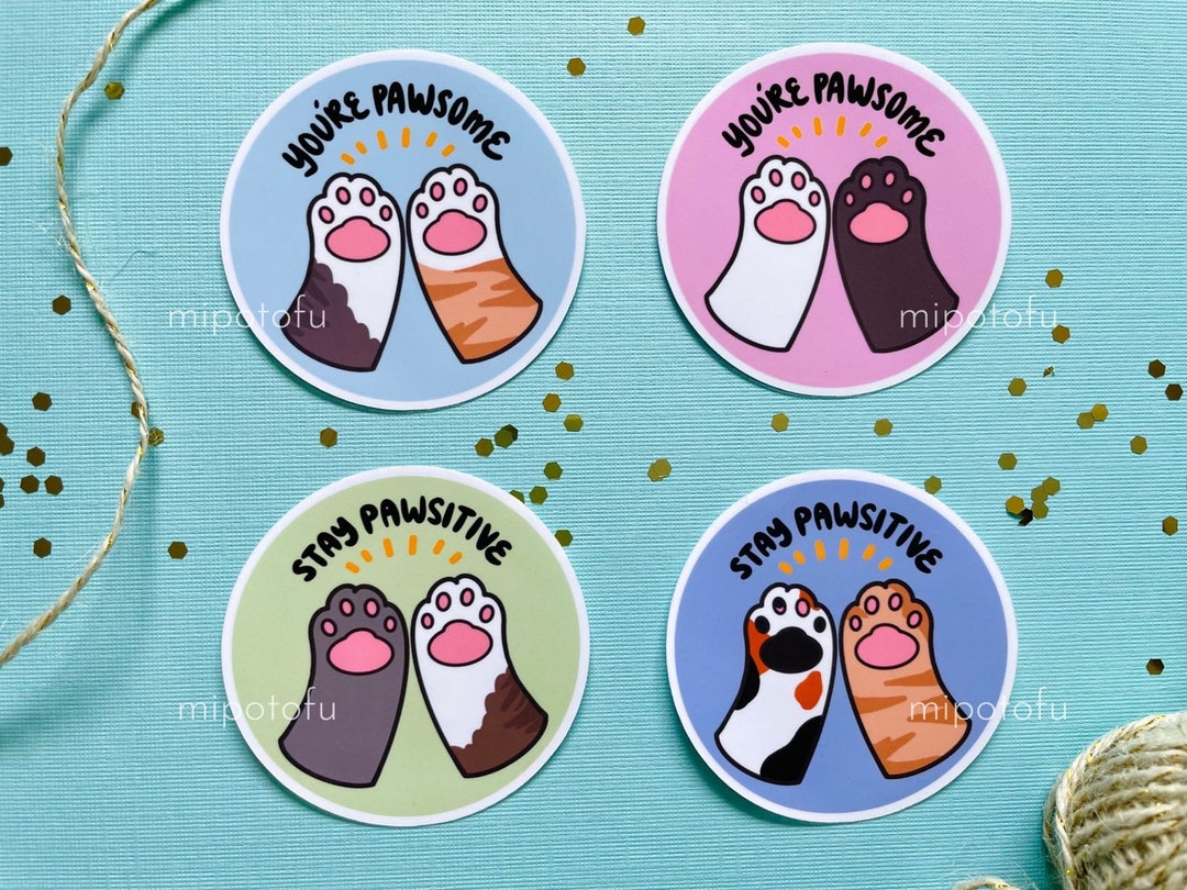 High Five Cat Paws Die Cut Sticker, Removable, Waterproof, Positive ...