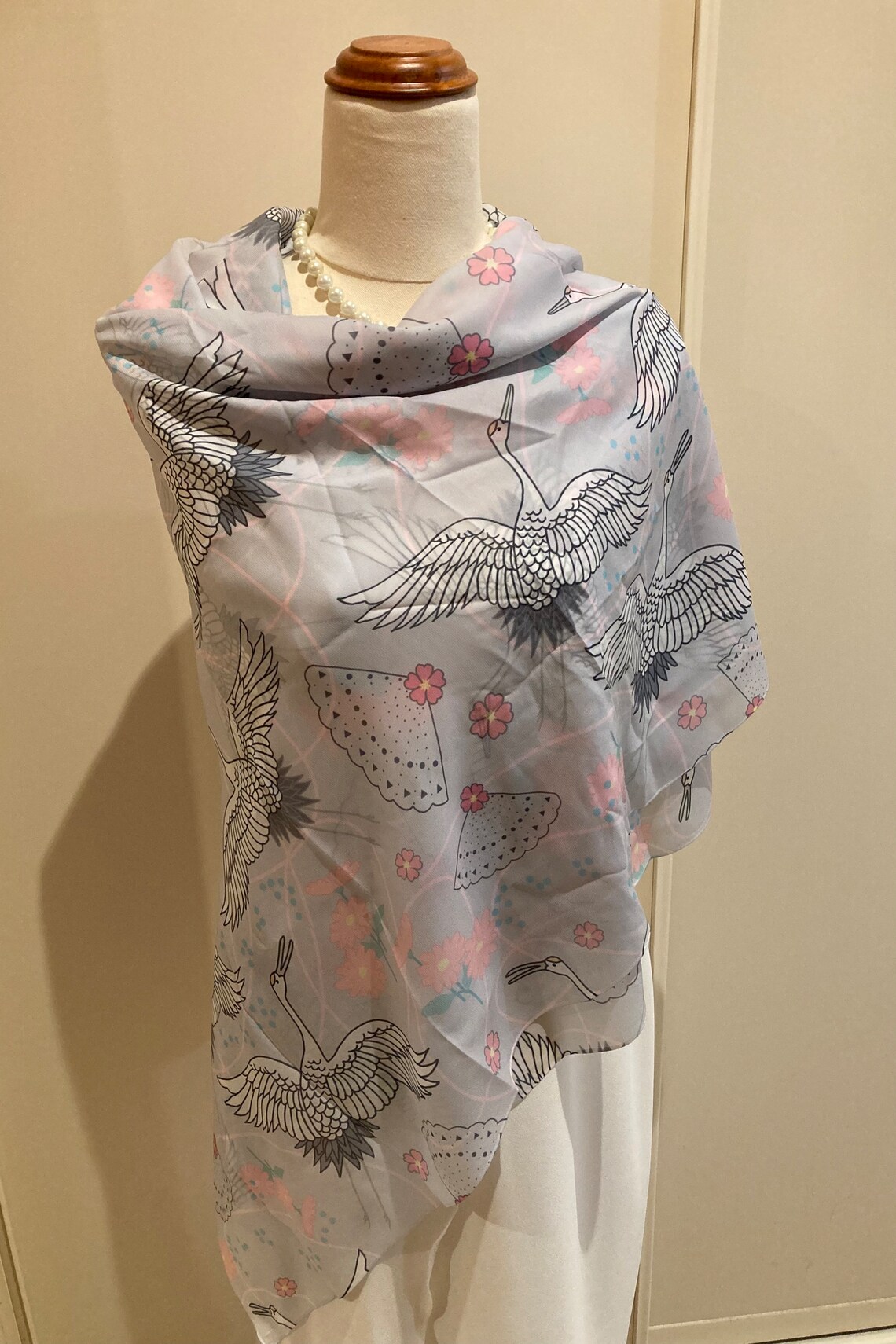 Designer Chiffon Square Scarf Shawl Wrap - Wearable Art - Japanese ...