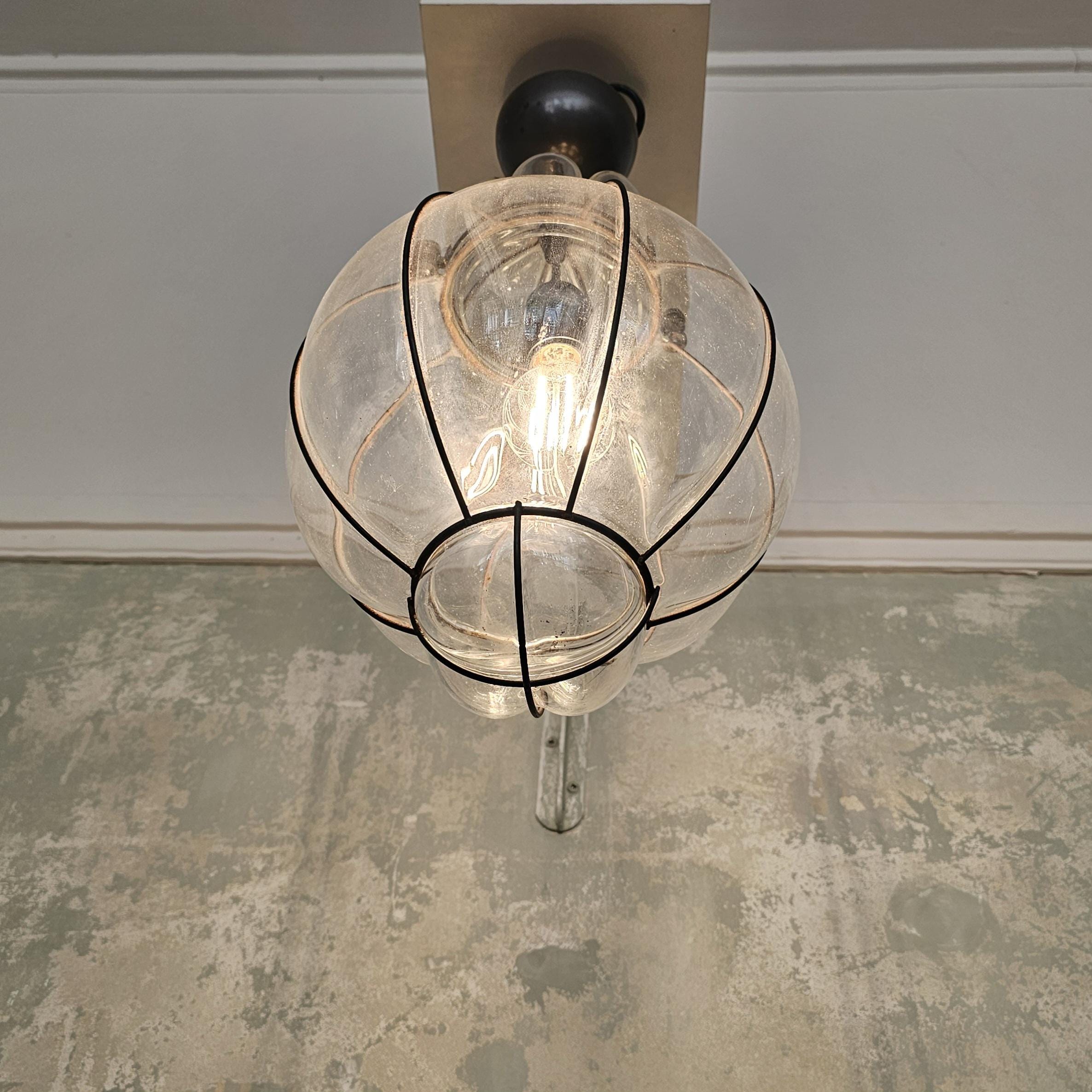 Vintage Caged Glass Chandelier / Blown Glass Pendant Light / Venetian ...