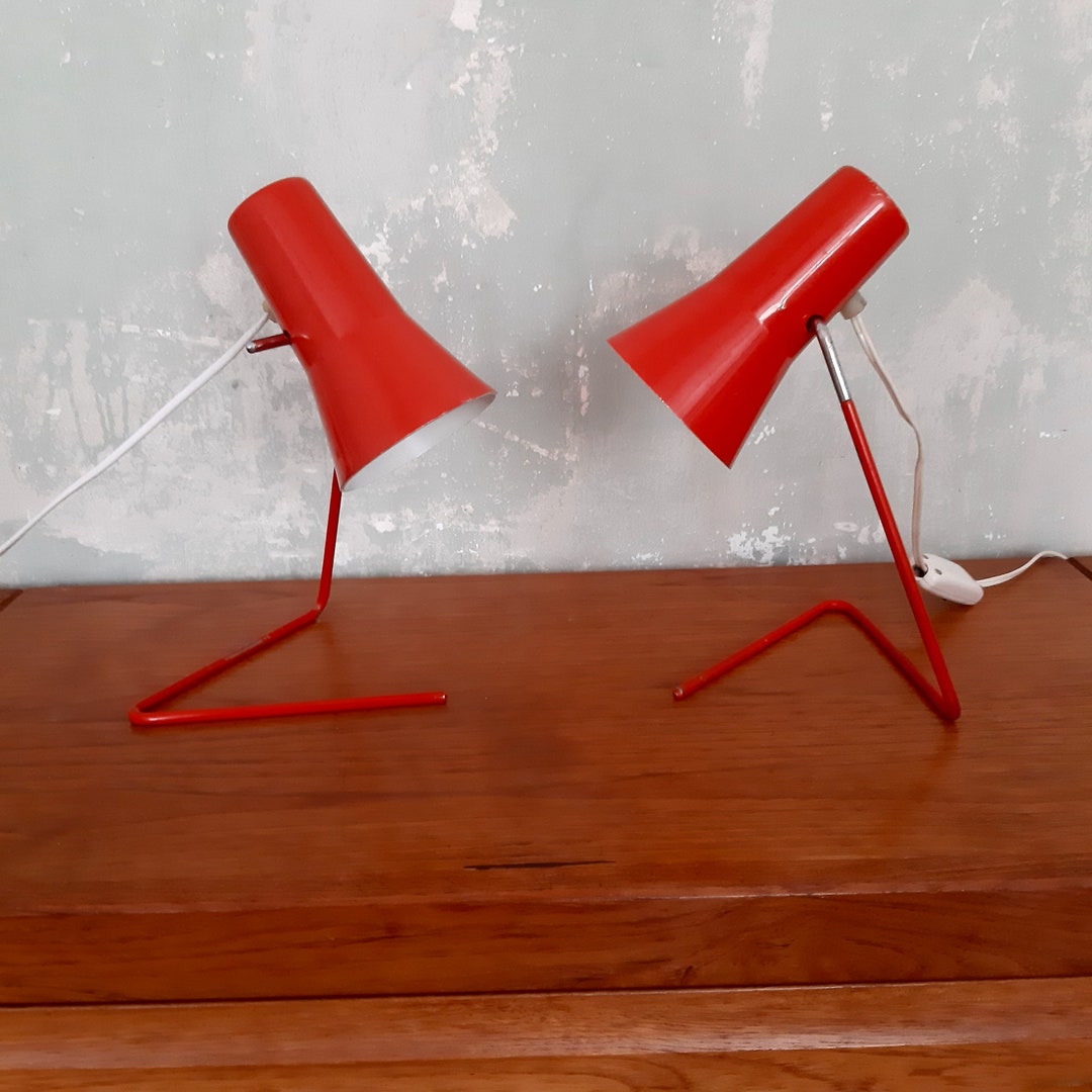 60s Table Lamp by Josef Hůrka for Drupol / Orange Red / Metal / Model ...