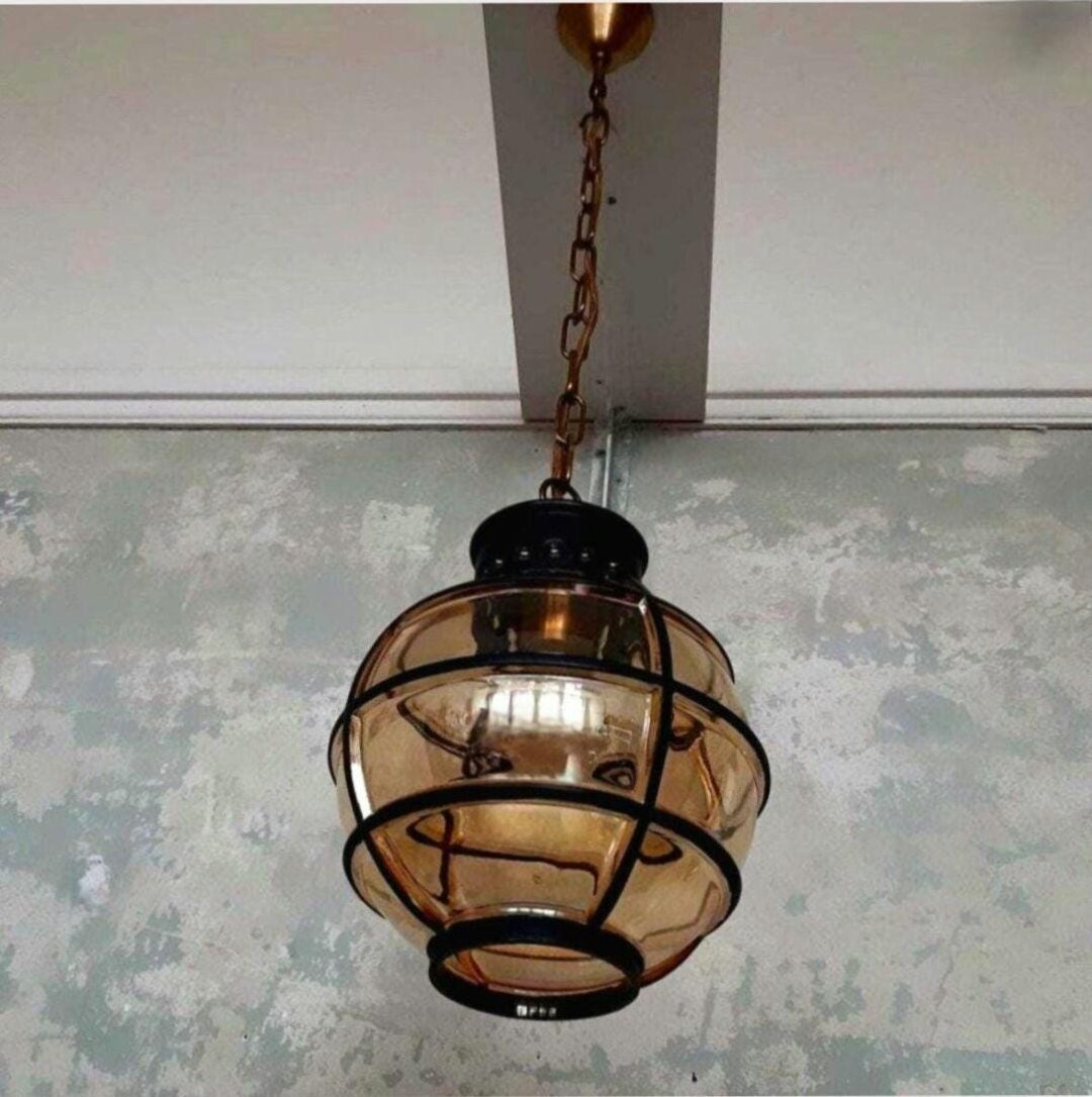 Vintage Lighting / Glashütte Limburg Pendant Light / Amber Glass 24cm ...