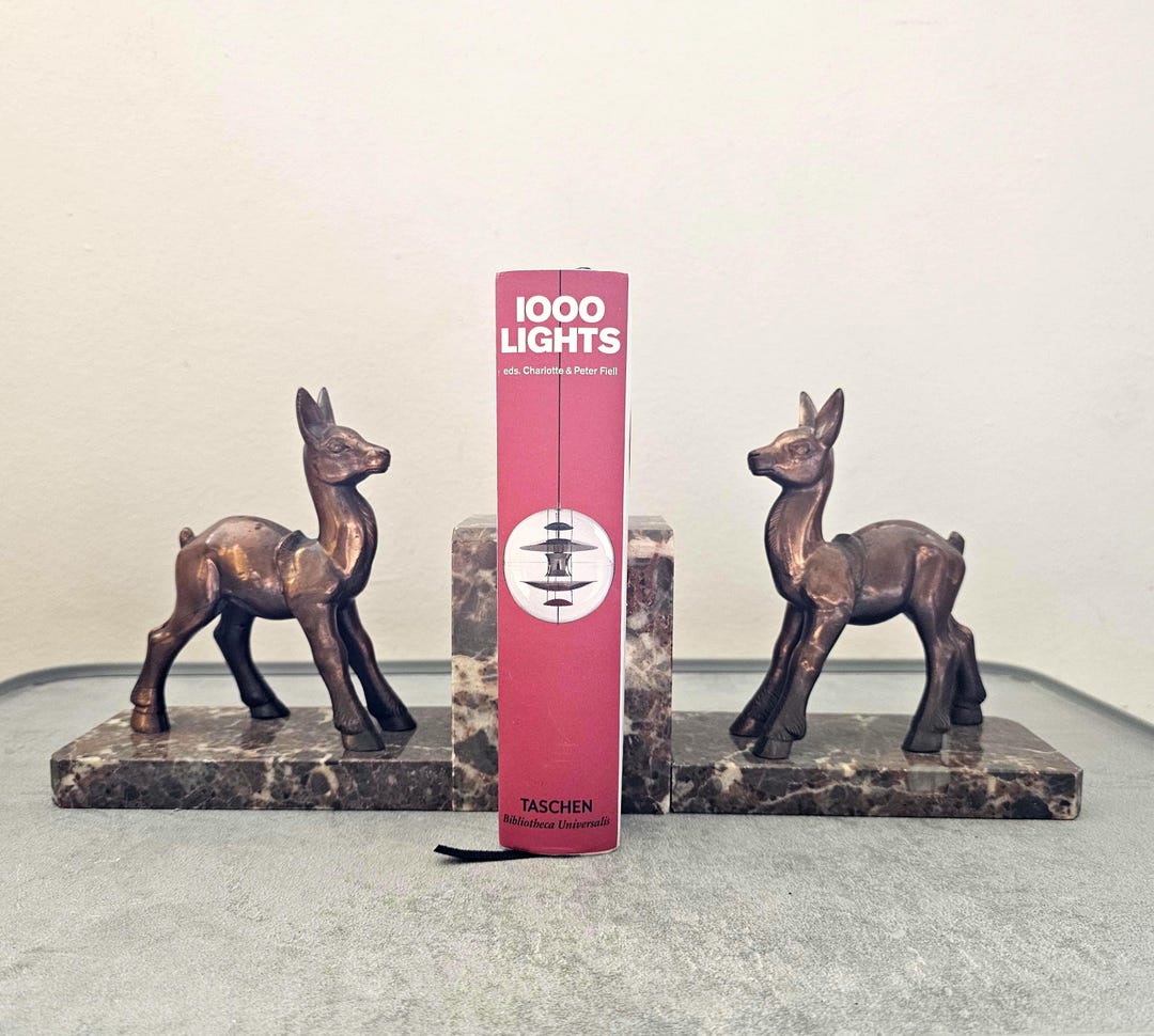 Art Deco Deer Bookends: Marble Base Vintage Book Shelf Decor - Etsy