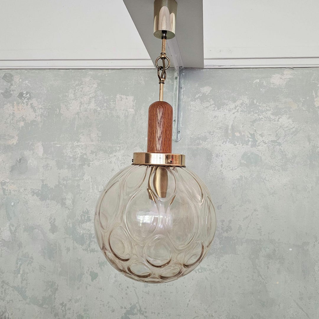 Vintage Glass Globe Pendant Lamp / Amber Glass Shade / 1970s German ...