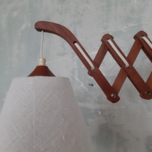Vintage 70s Teak Scissor Wall Lamp / Harmonica Swing Arm Wooden Pug in ...