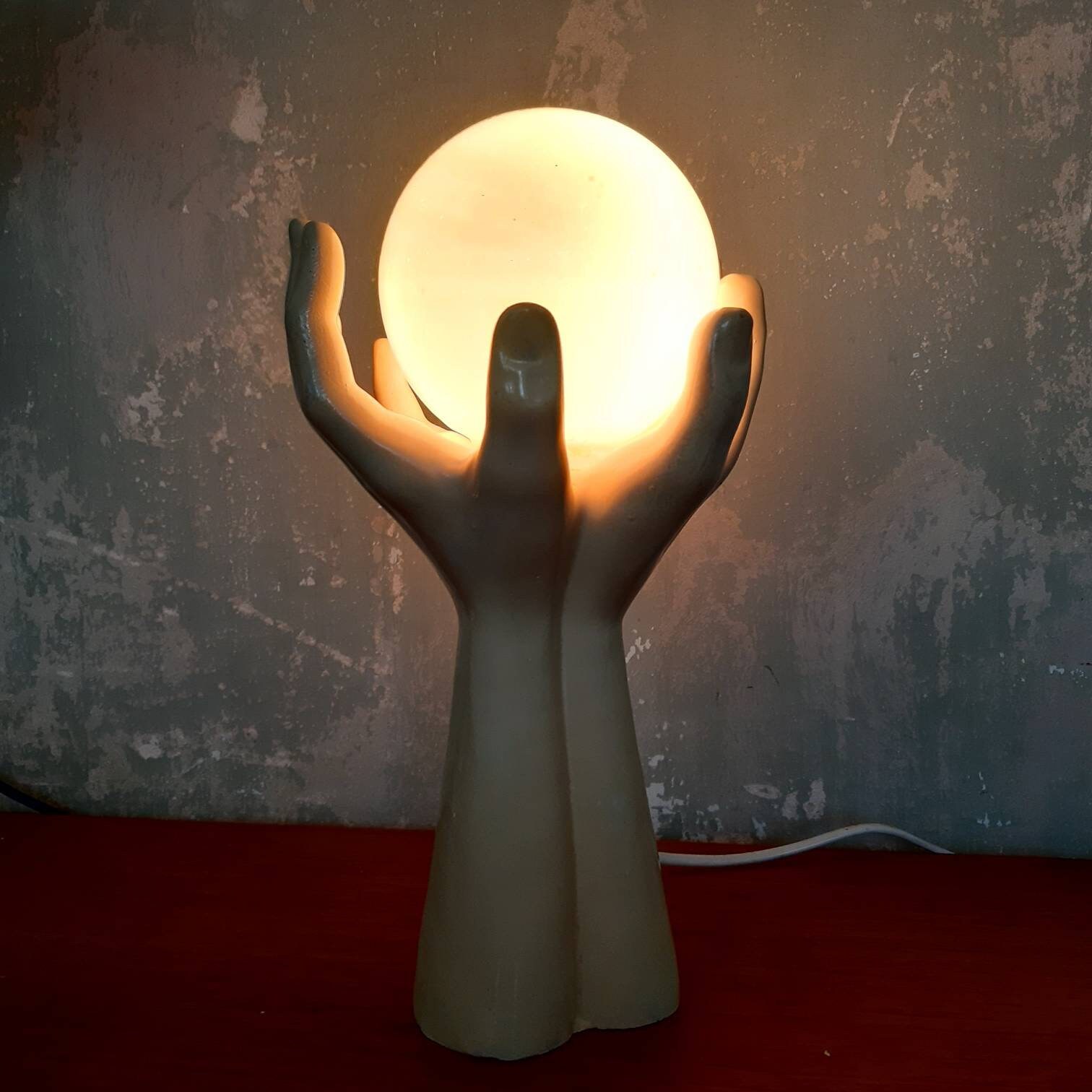 80s Vintage Hand Lamp With Glass Globe / Ceramic Accent Table - Etsy