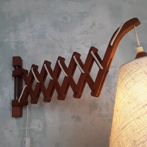Vintage 70s Teak Scissor Wall Lamp / Harmonica Swing Arm Wooden Pug in ...
