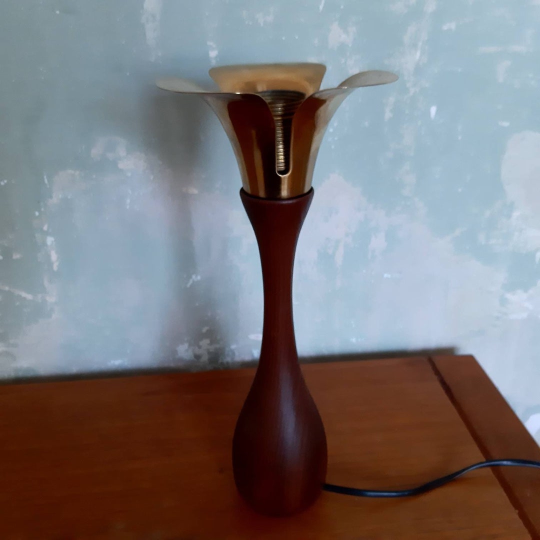 Danish Modern Tamp / Teak Table Light / Brass Flower / 1950 / RARE ...