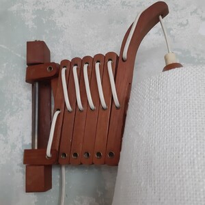 Vintage 70s Teak Scissor Wall Lamp / Harmonica Swing Arm Wooden Pug in ...