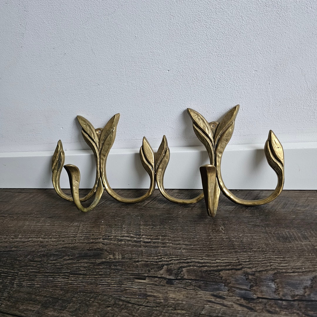 Vintage Solid Brass Coat Rack / Wall Mounted Coat Rack Leaf Design ...