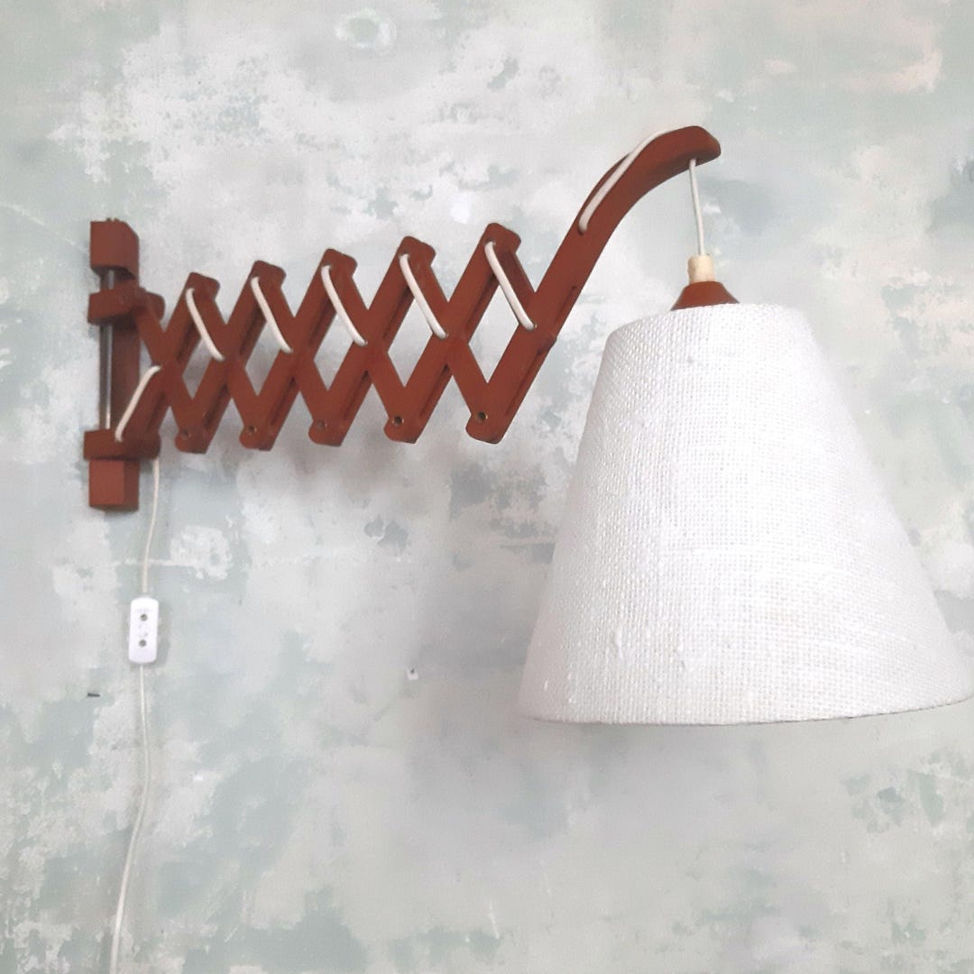 Vintage Adjustable Wall Sconce Light Plug in / Wood Scissor Lamp ...