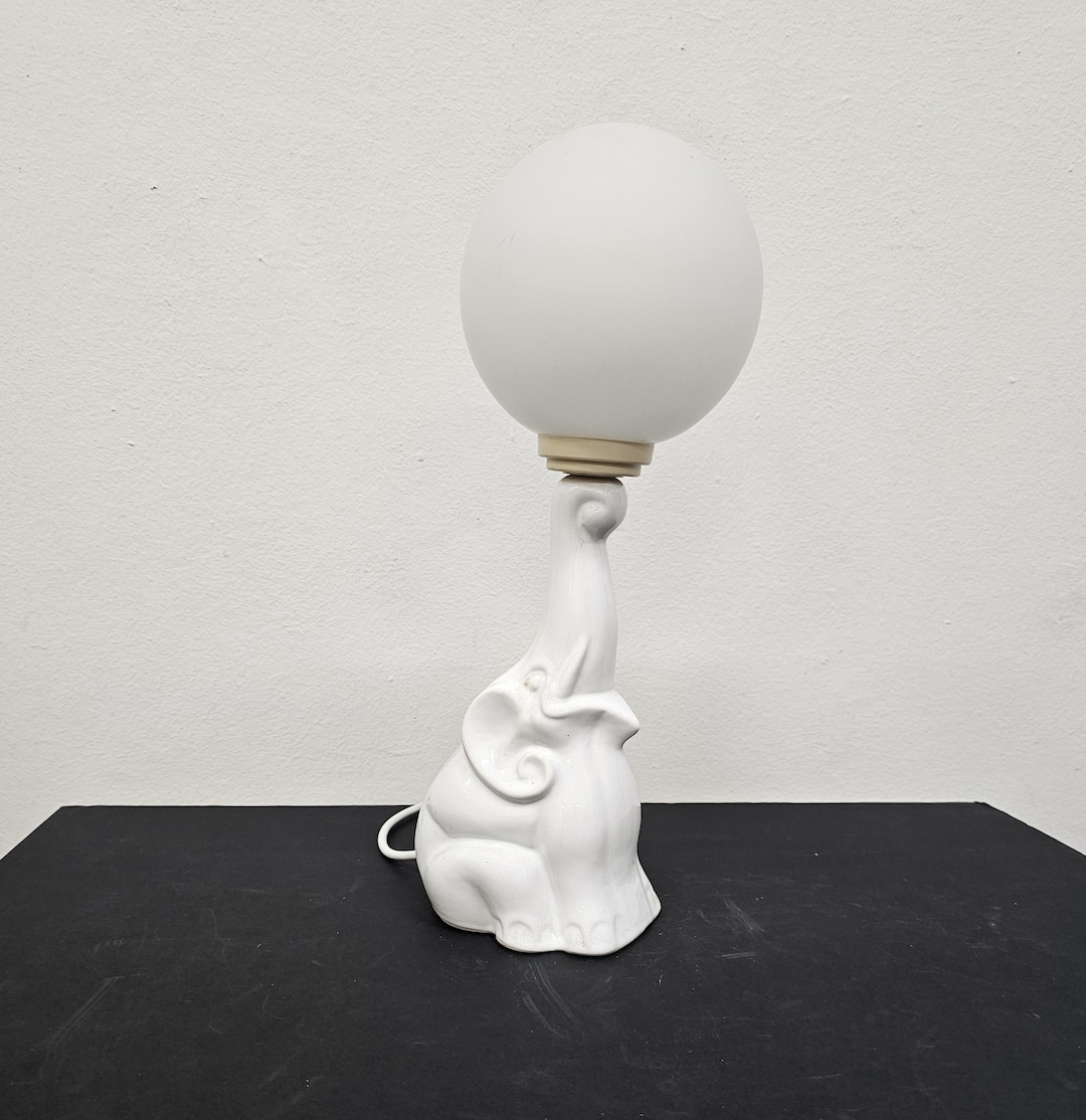 Vintage Ceramic Elephant Lamp With Glass Shade - Etsy