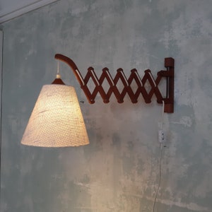 Vintage 70s Teak Scissor Wall Lamp / Harmonica Swing Arm Wooden Pug in ...