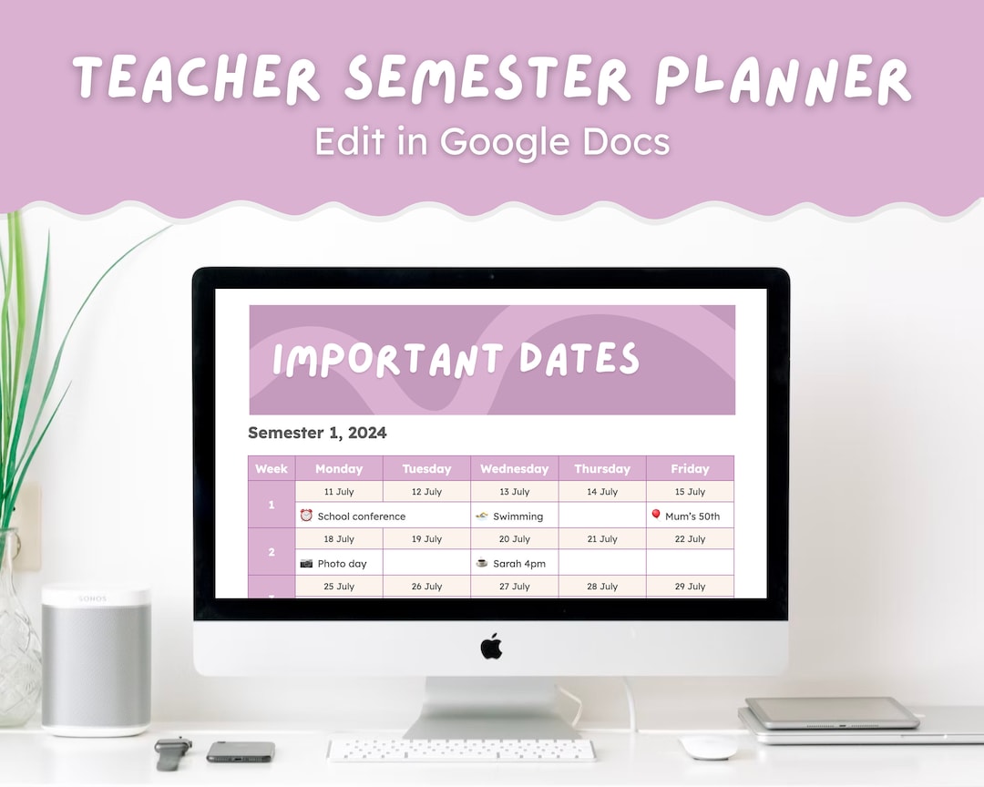 Editable Digital Semester Planner for Teachers | Google Doc Template - Etsy