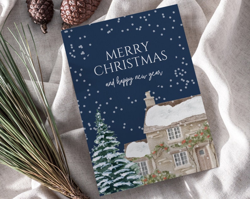 Snowy House Christmas Card Digital Download Printable - Etsy