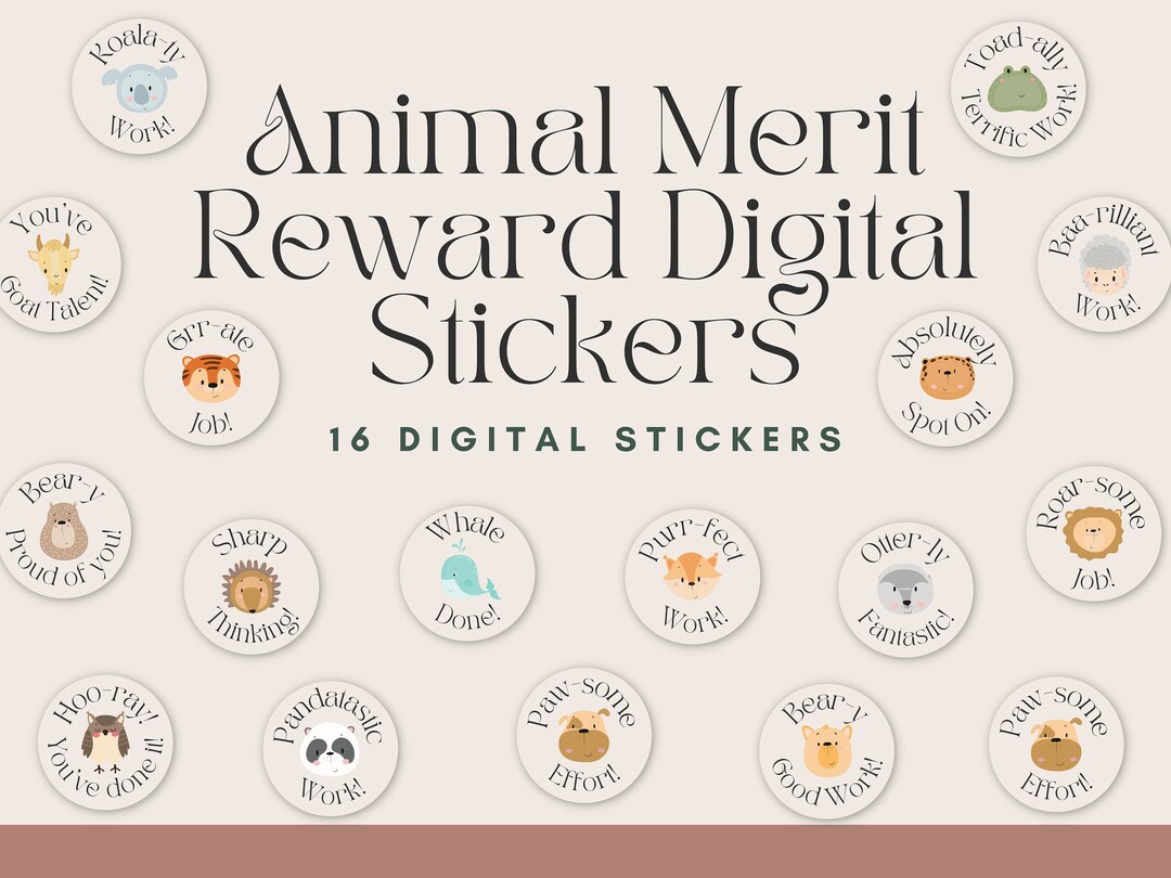 16 Animal-themed Merit Reward Stickers | Printable Digital Stickers ...