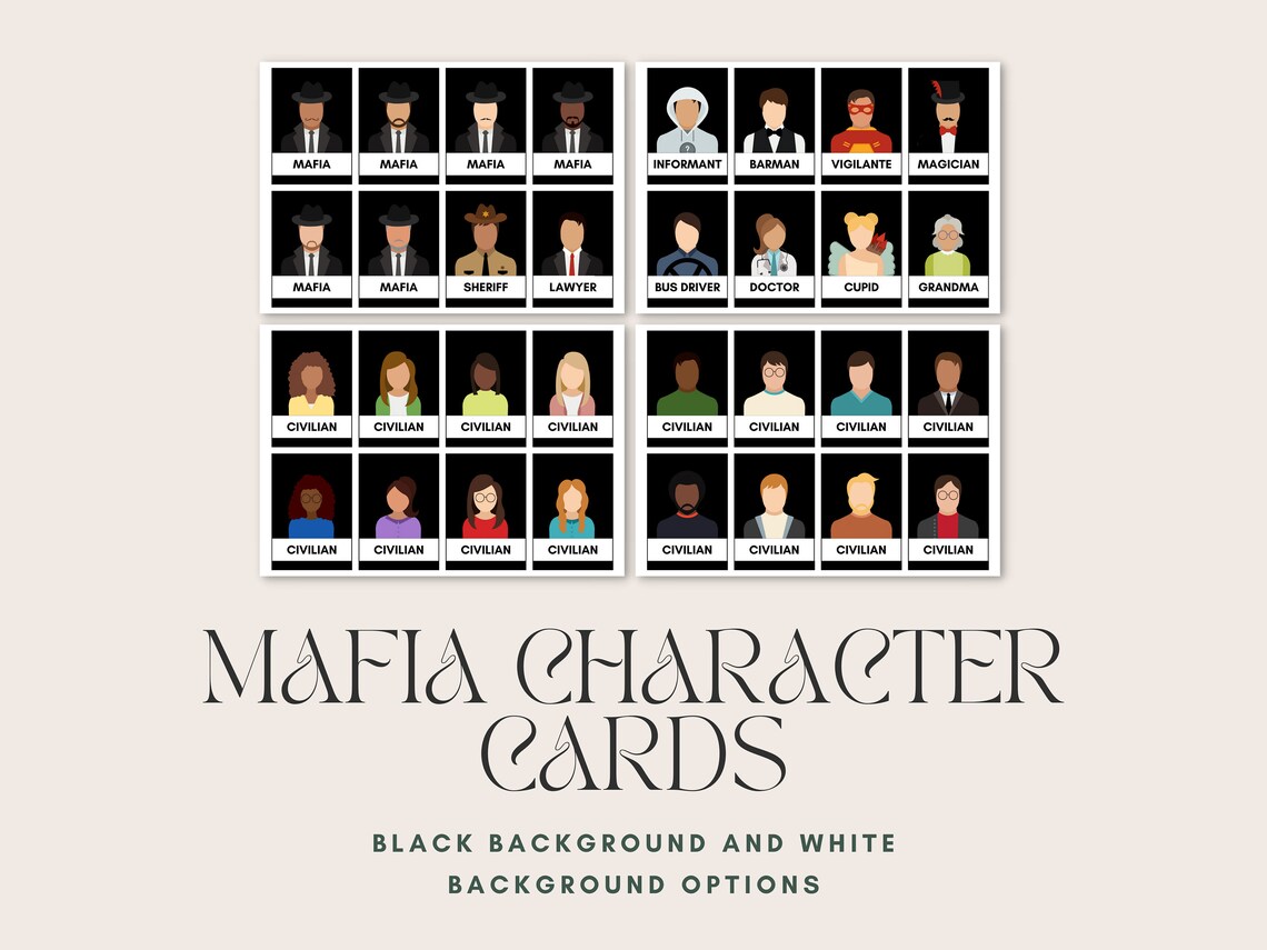 32x Printable Mafia Game Character Cards - Etsy