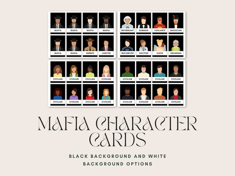32x Printable Mafia Game Character Cards - Etsy